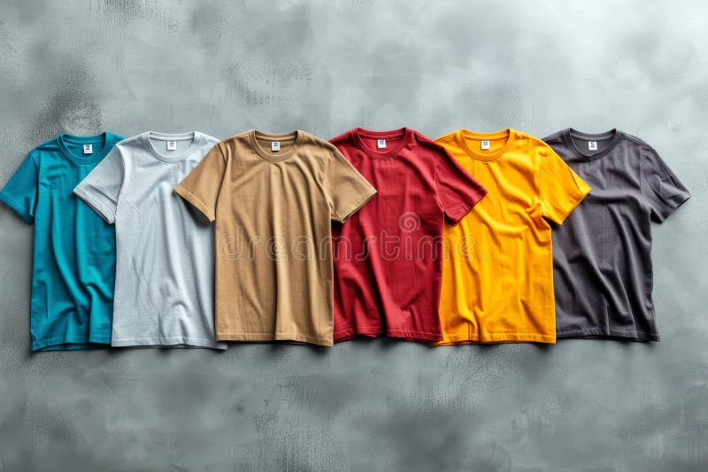 A Collection of Colored T-shirt Templates for Men on Plain Background ...