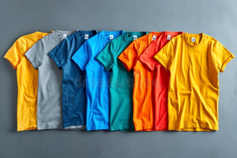 A Collection of Colored T-shirt Templates for Men on Plain Background ...