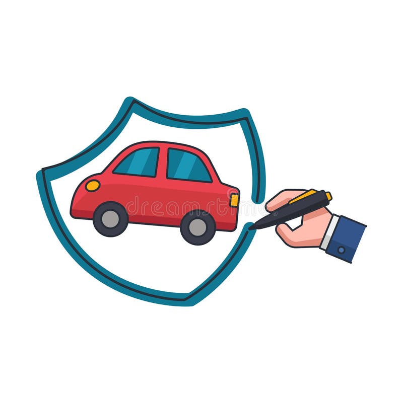 Collection Colored Thin Icon of Drawing Shield for Protect Car Stock ...