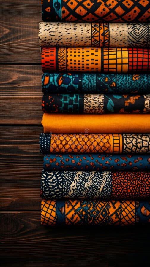 A Collection of Colorful African Fabric Arranged in a Neat Stack ...