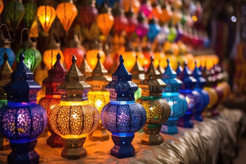 Colorful Arabian Lamp of Metal and Glass with Star Motive Stock Image ...
