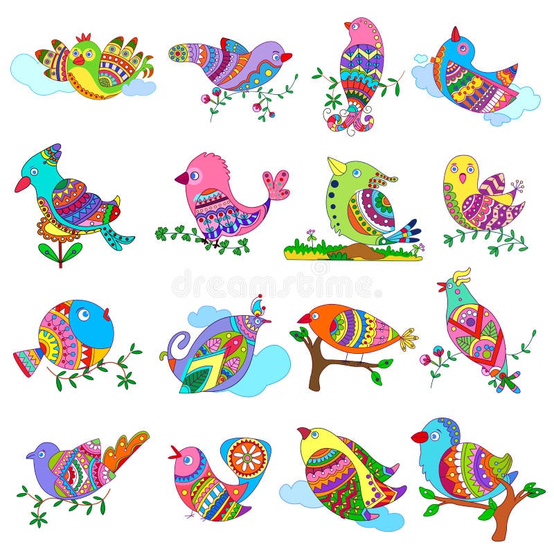 Collection of Colorful Bird Stock Vector - Illustration of perching ...