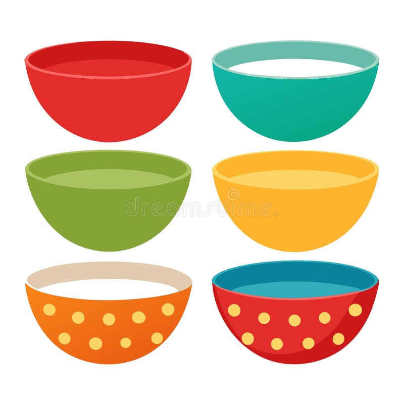 Colorful Bowls on White Background with Various Tableware and Drinkware ...