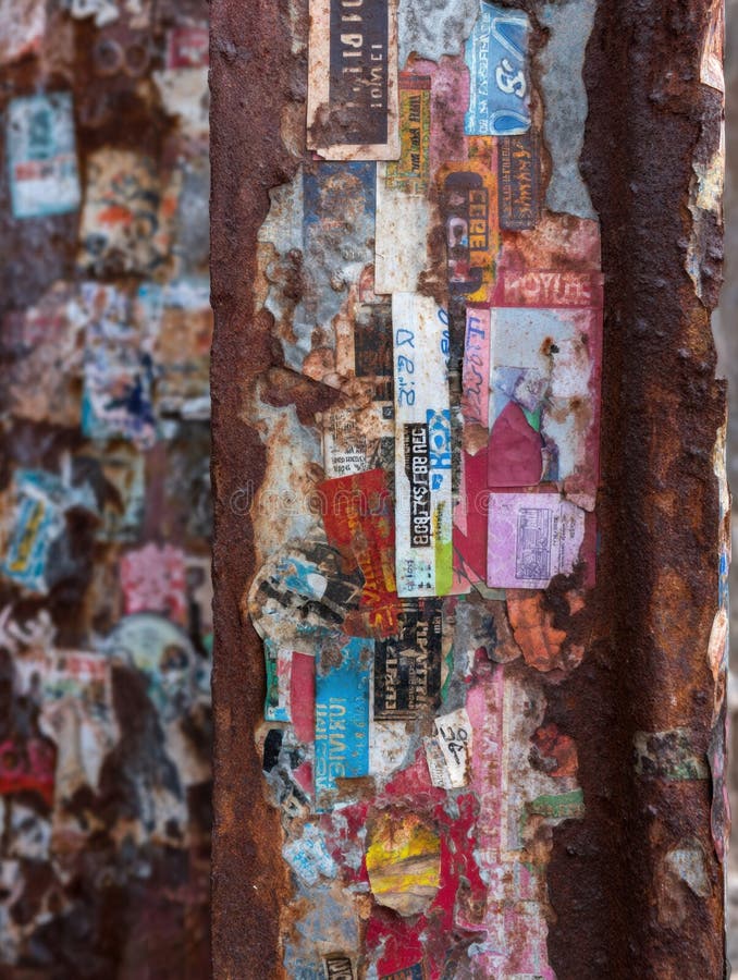 Collage of Vibrant Bumper Stickers on Weathered Metal Surface ...
