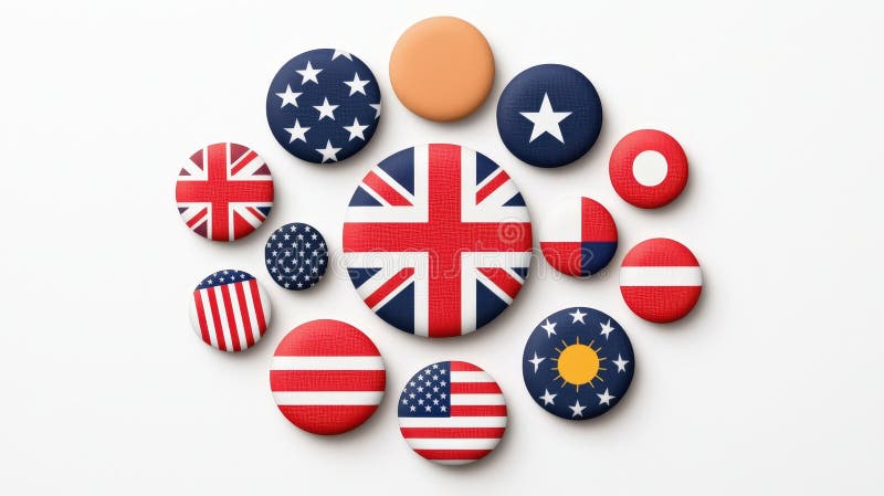Collection of Colorful Button Badges Featuring Flags from Around the ...
