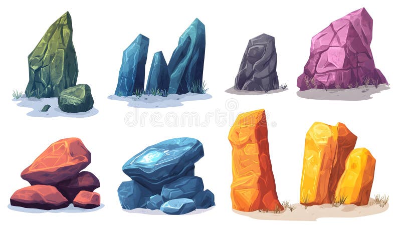 Cartoon Colorful Rocks Set for Game Design Isolated on White Background ...