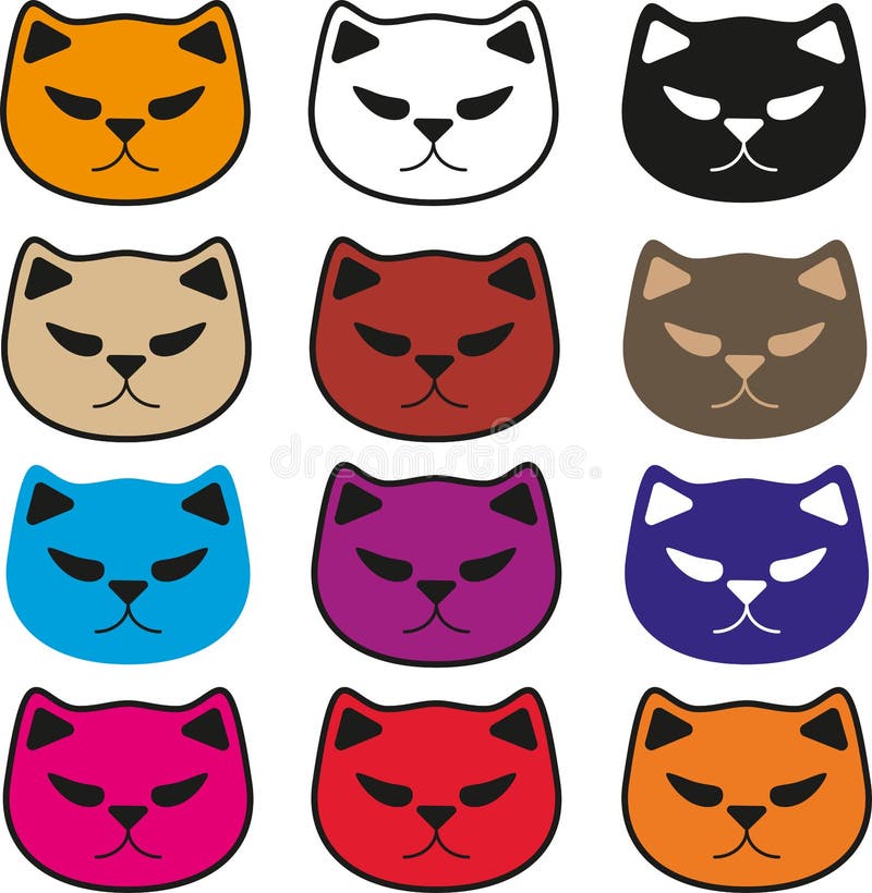 Collection of Colorful Cat Faces Flat Illustration Modern Design Stock ...