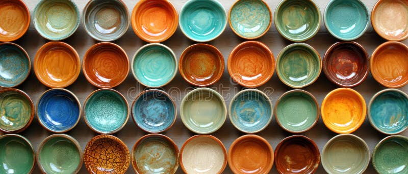 A Collection of Colorful Ceramic Bowls Arranged in a Grid Pattern ...
