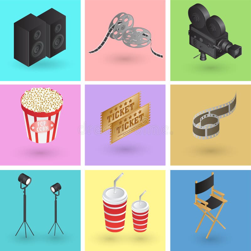 Set of movie objects stock vector. Illustration of vector - 16761596