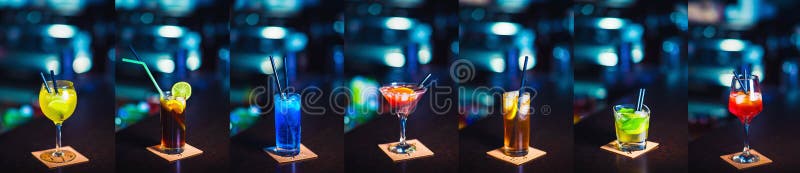 Collection of Colorful Cocktails on Bar Counter Stock Photo - Image of ...