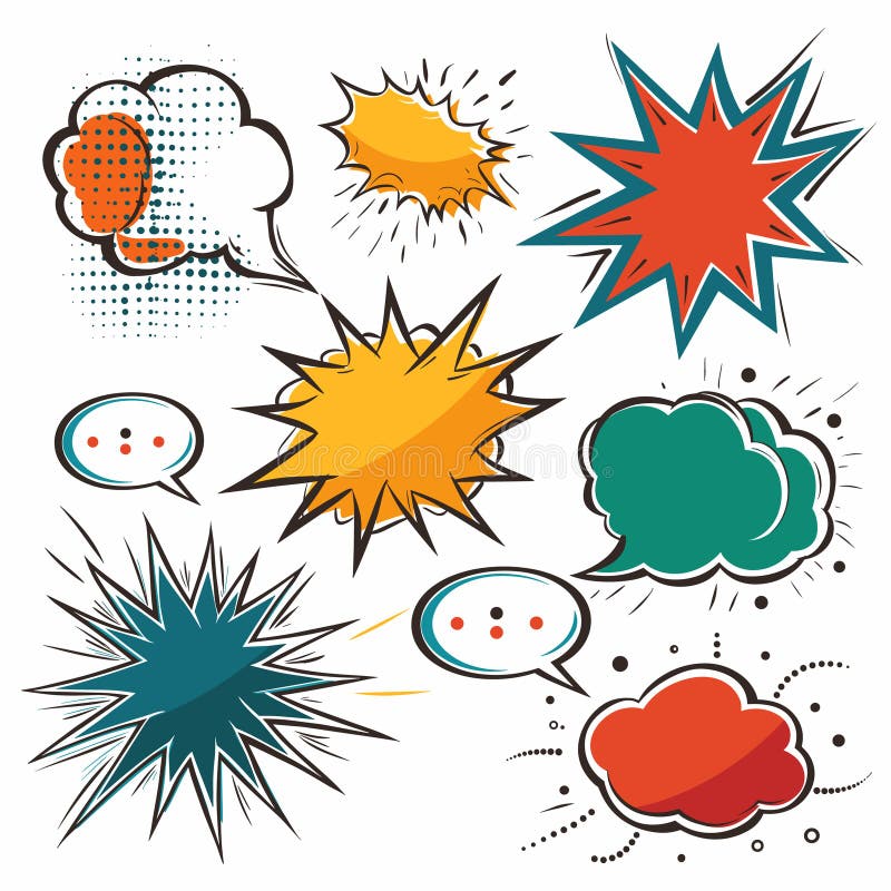 Collection Colorful Comic Speech Bubbles Graphic Style. Various Shapes ...