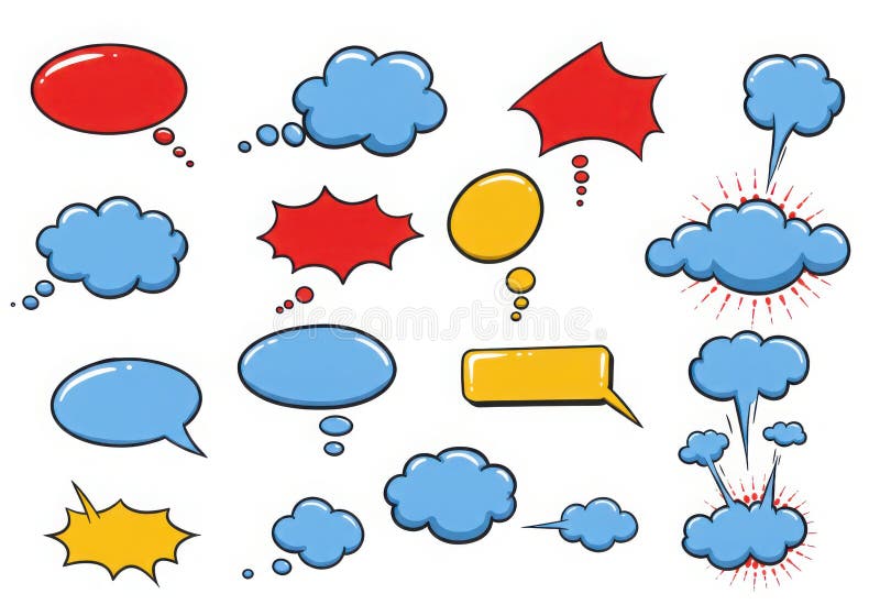 Comic Style Speech Bubbles in Red Blue and Yellow Colors Stock ...