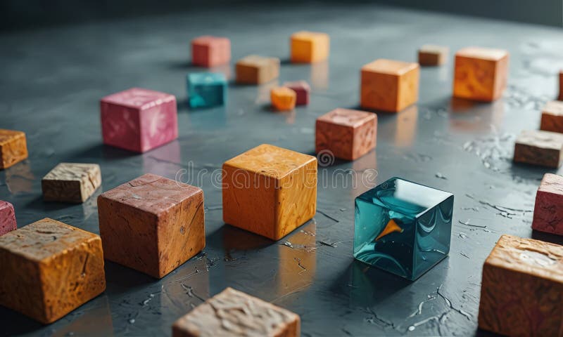 Collection Colorful Cubes, Varying in Size and Shape, are Scattered ...