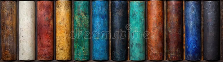 A Collection of Colorful Cylindrical Objects in a Row. Stock ...