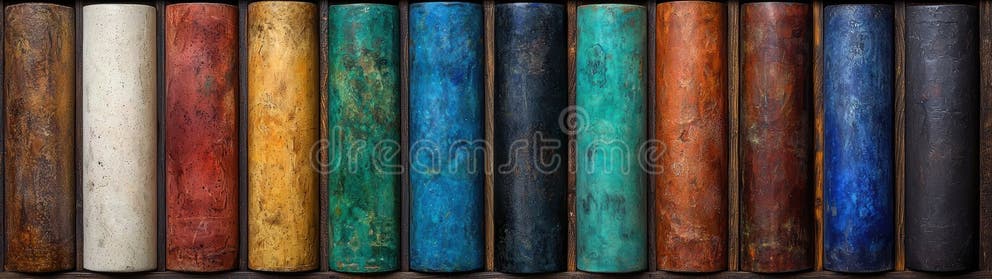 A Collection of Colorful Cylindrical Objects in a Row. Stock ...