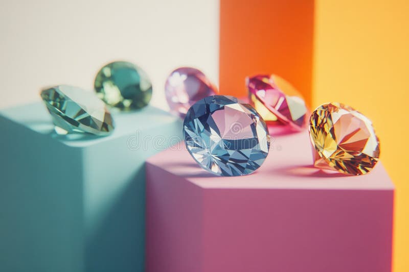 A Collection of Colorful Diamonds Arranged on a Table Surface Stock ...