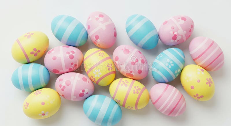 Collection of Colorful Easter Eggs with Floral and Stripe Patterns on ...