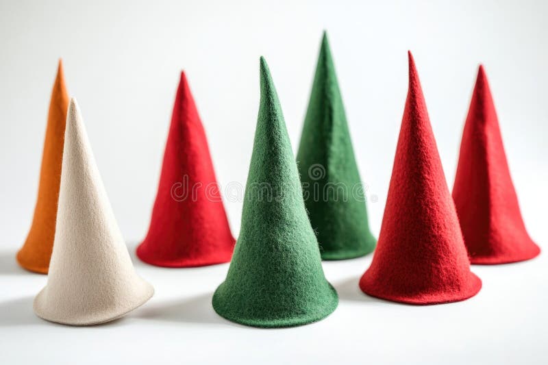 A Collection of Colorful Felt Cones Arranged on a Plain White ...