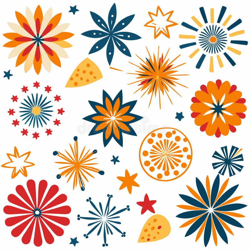Collection of Colorful Firework and Flower Icons Stock Vector ...