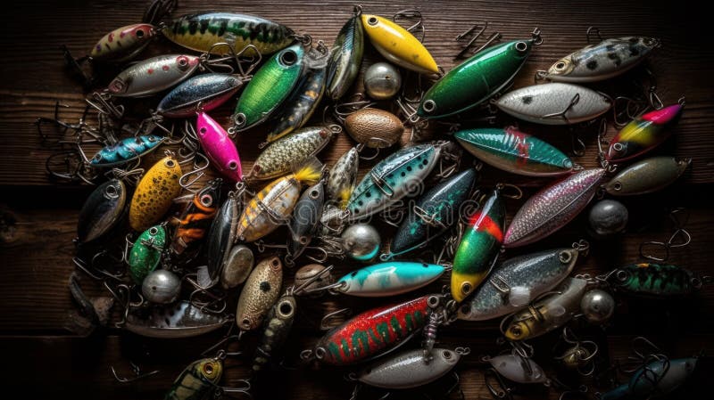A Collection of Colorful Fishing Lures. AI Generated Stock Illustration ...