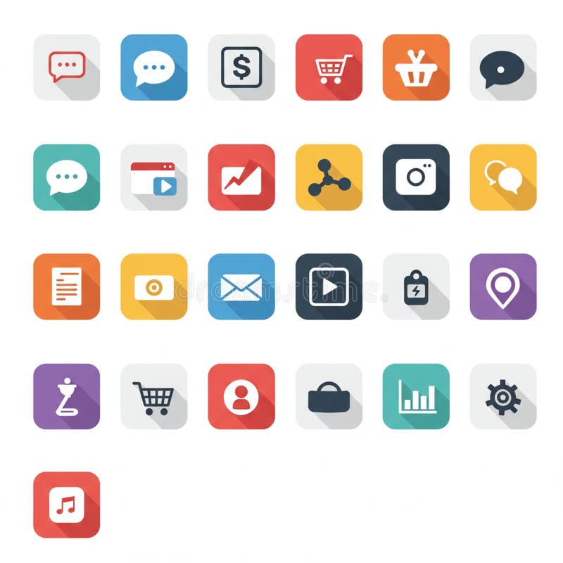 A Collection of Colorful, Flat-design Icons Arranged in a Grid. Each ...