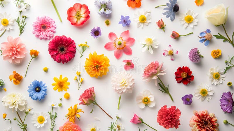 A Collection of Colorful Flowers on a White Background Stock ...