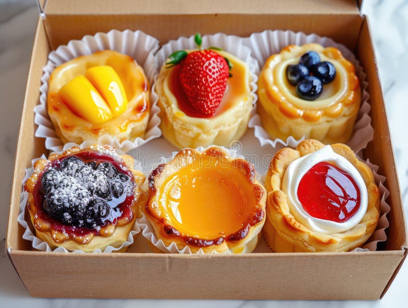 A Collection of Colorful Fruit Tarts in a Box Stock Illustration ...