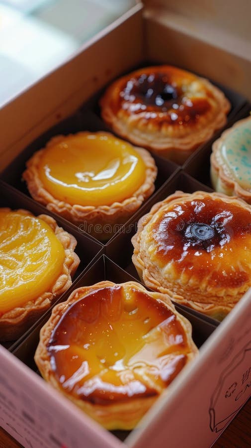 A Collection of Colorful Fruit Tarts in a Box Stock Illustration ...