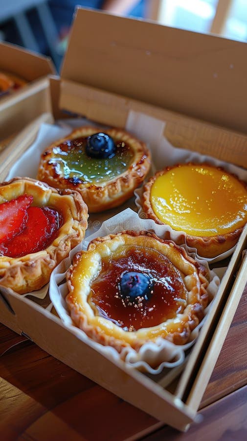 A Collection of Colorful Fruit Tarts in a Box Stock Illustration ...