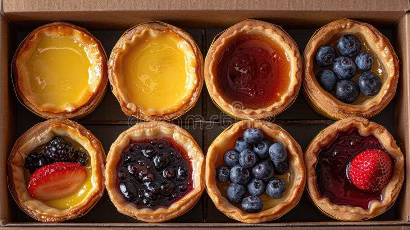 A Collection of Colorful Fruit Tarts in a Box Stock Illustration ...
