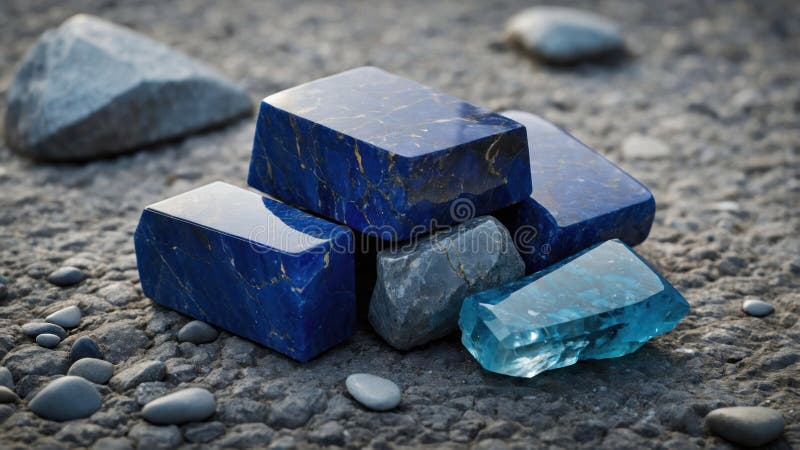 Lapis Lazuli and Aquamarine Gemstones on Grey Pebbles Stock Illustration - Illustration of ...
