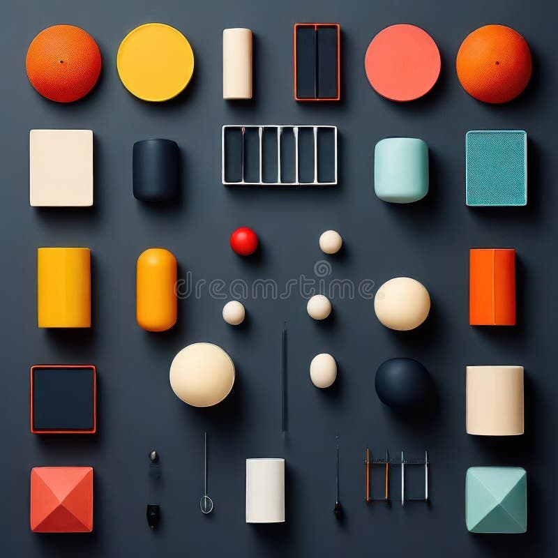 Minimalist Geometric Objects Arranged Dark Background Stock Photos ...