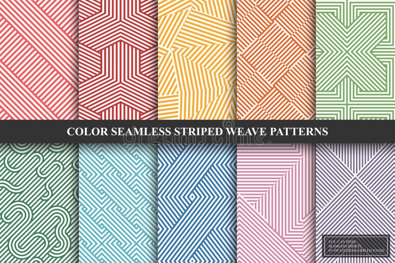 Collection of Colorful Geometric Patterns. Vector Striped Fabric ...