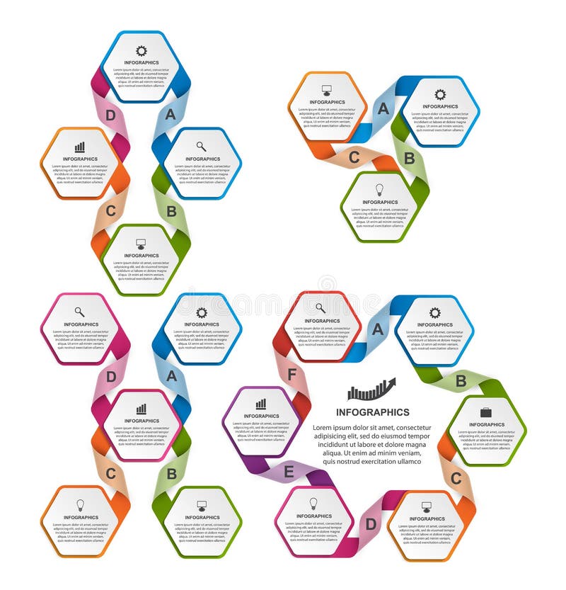 Collection of Colorful Hexagon Infographics. Design Elements Stock ...