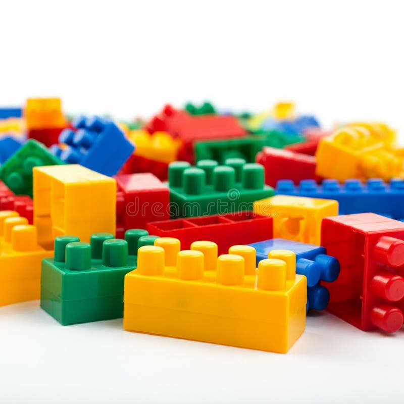 A Collection of Colorful Interlocking Plastic Building Blocks Scattered ...