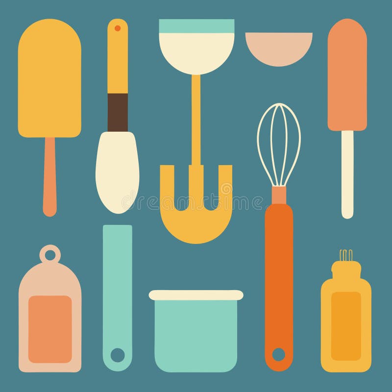 Kitchen Utensils Vector Illustration: a Collection of Colorful Kitchen ...