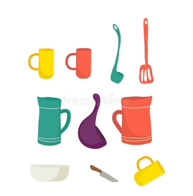 Collection of Colorful Kitchenware Items, Including Cups, Jugs, and ...