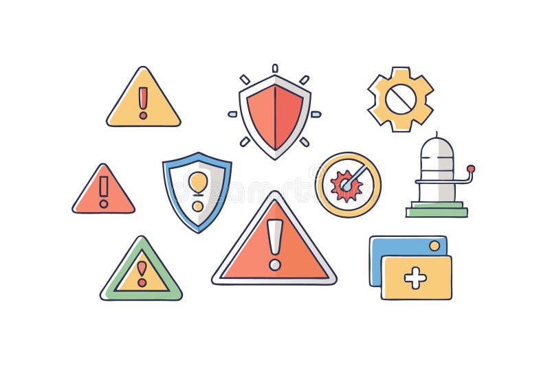 Collection of Colorful Line Icons for Hazard, Security, and Caution ...