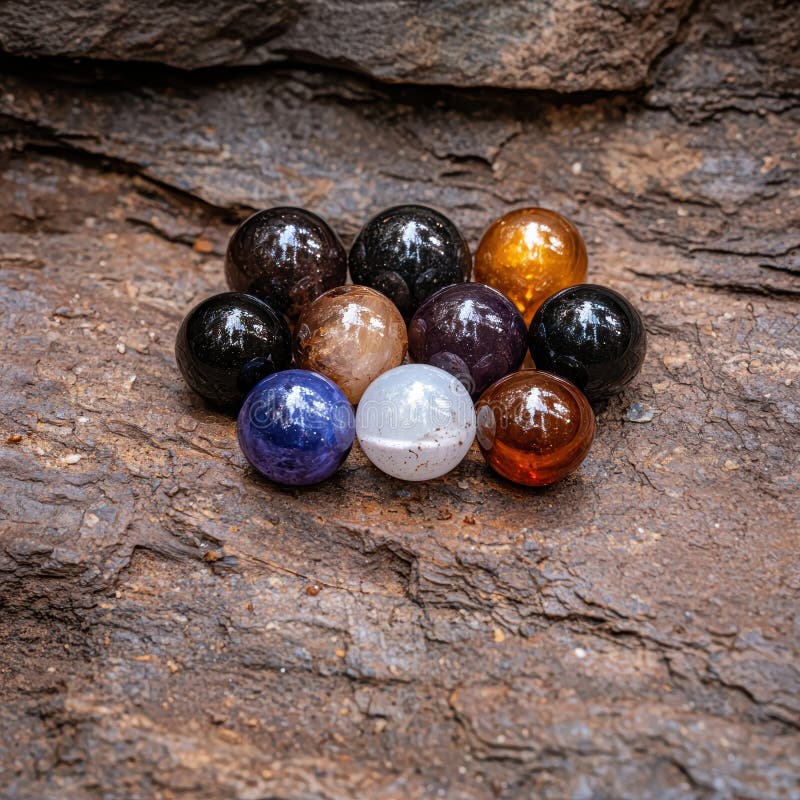 Collection of Colorful Marbles on a Rock Surface. Stock Illustration ...