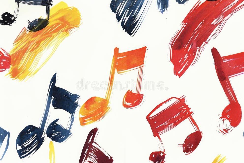 A Collection of Colorful Musical Notes Painted on a White Background ...