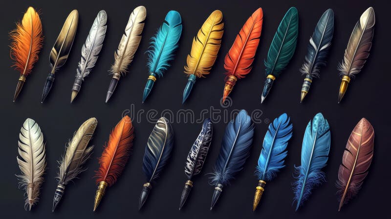 Collection of Colorful Pixel Art Feather Pens Stock Illustration ...