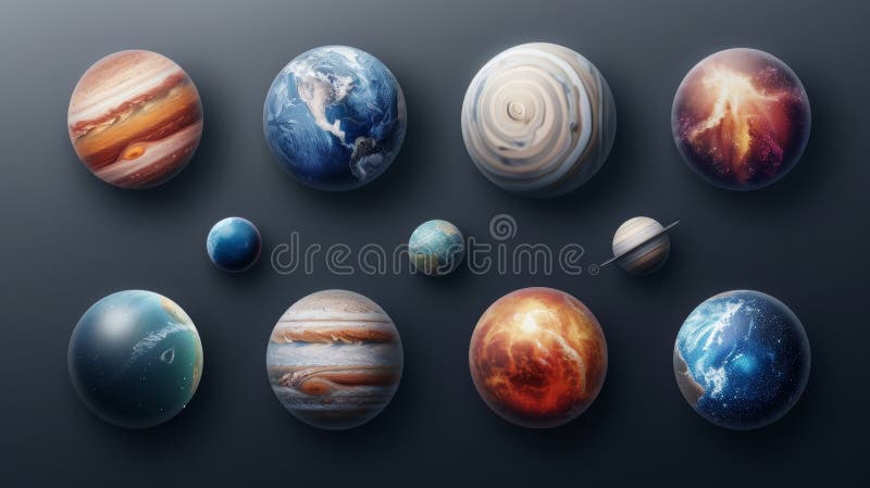 Collection of Colorful Planets and Celestial Bodies Set Against a Dark ...