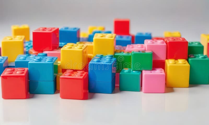 Collection Colorful Plastic Building Blocks in Various Shapes and Sizes ...