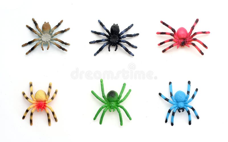 Collection of Colorful Plastic Toy Spiders Stock Photo - Image of bugs ...