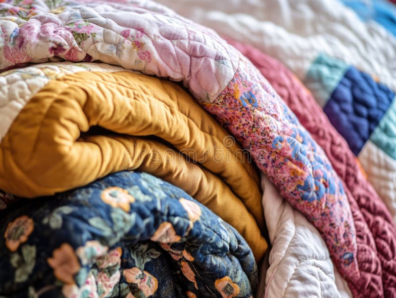 Stacked Quilts stock photo. Image of layers, furniture - 377622498