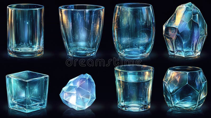 A Collection of Colorful Rocks and Glasses on a Table or Surface Stock ...