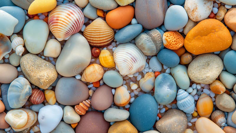 A Collection of Colorful Rocks and Shells on a Beach Stock Illustration ...