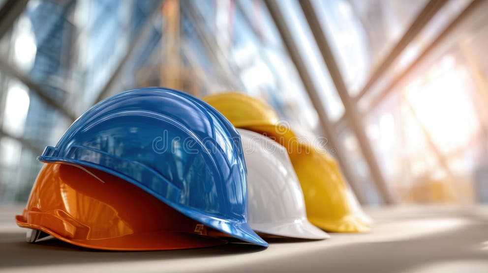 The Collection of Colorful Safety Helmets on a Construction Site ...
