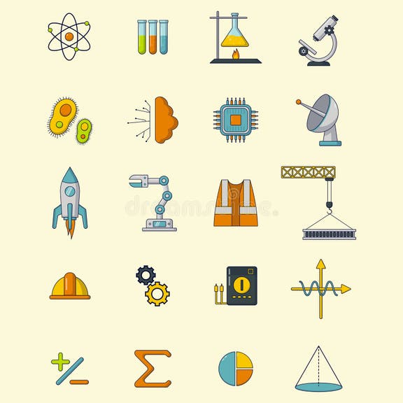Collection of Colorful Science and Technology Icons Stock Illustration ...