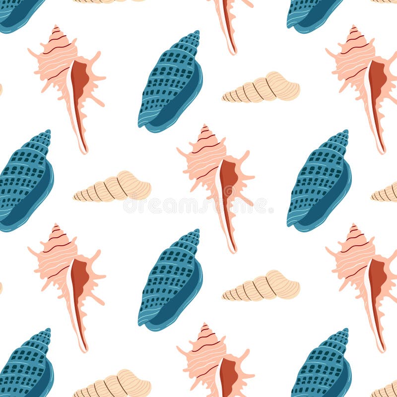 Seashell Pattern Design with Various Colors and Shapes on a White ...